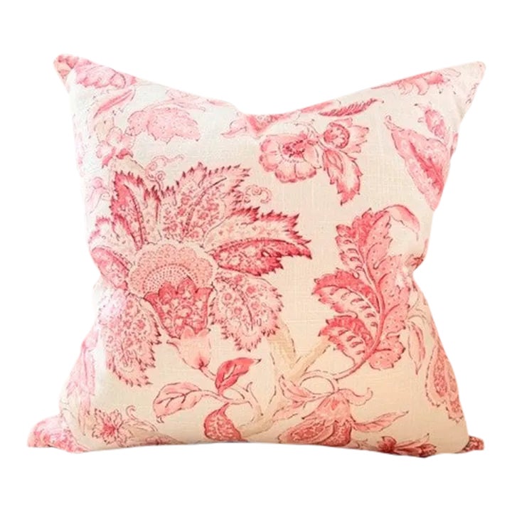 Modern English Floral Linen Accent Pillow | Chairish