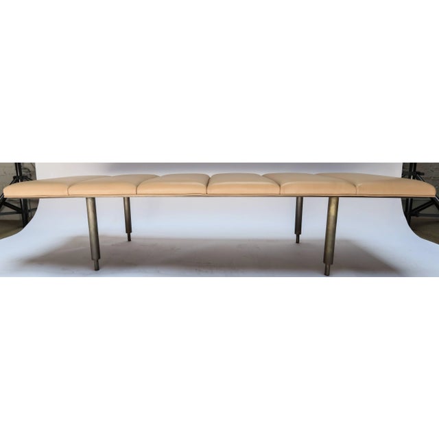 Milano Custom Metal Bench With Leather Seat | Chairish