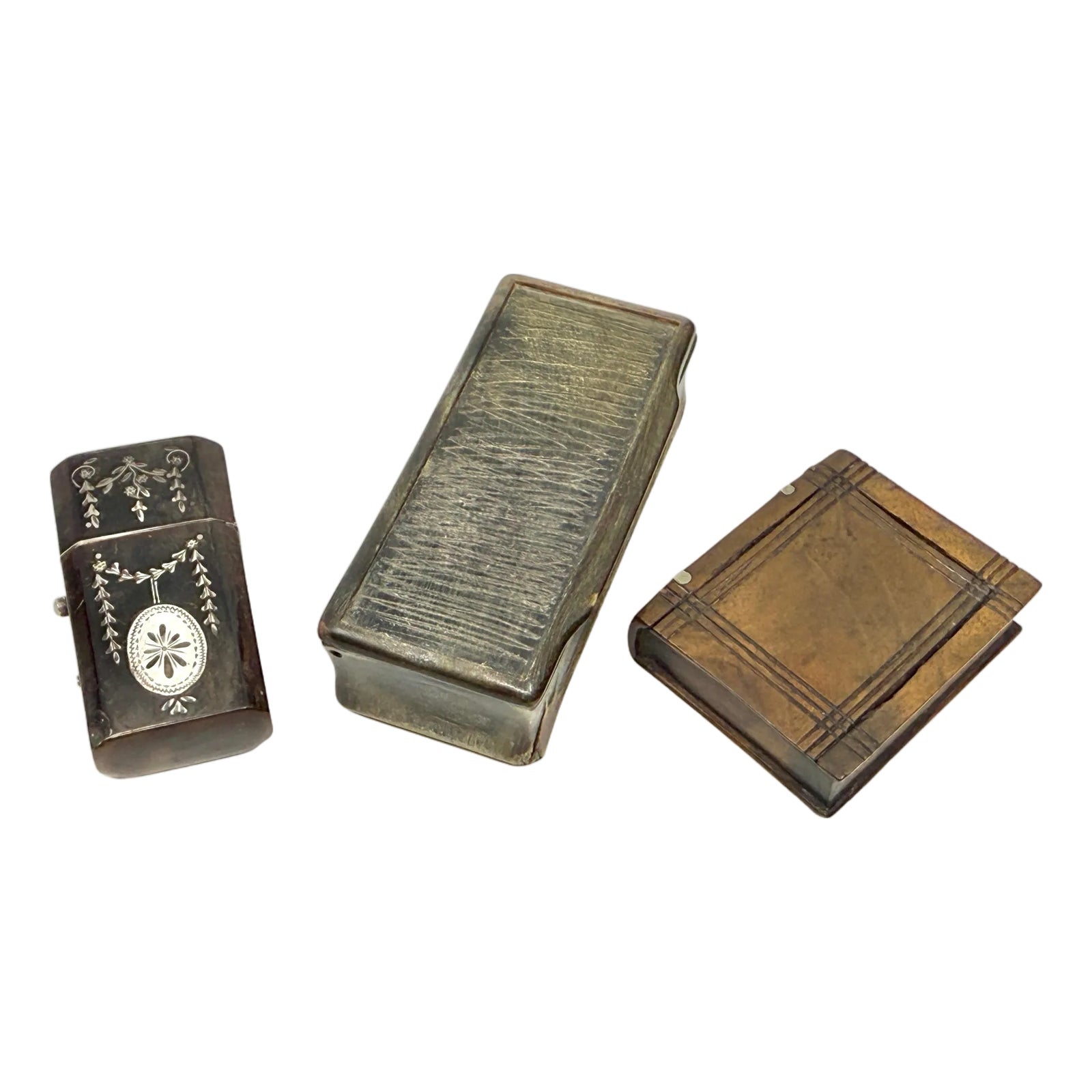 19th Century 3 Horn, Wood and Silver Match Safes or Trinket Boxes ...