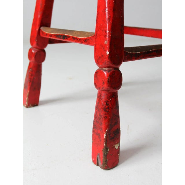 Vintage Red Wooden Stool | Chairish