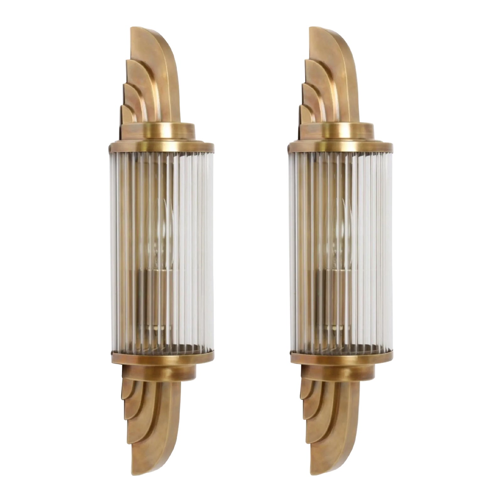 Pair of 1940s Skyscraper Vintage Art Deco Wall Sconces Fixture in Brass ...