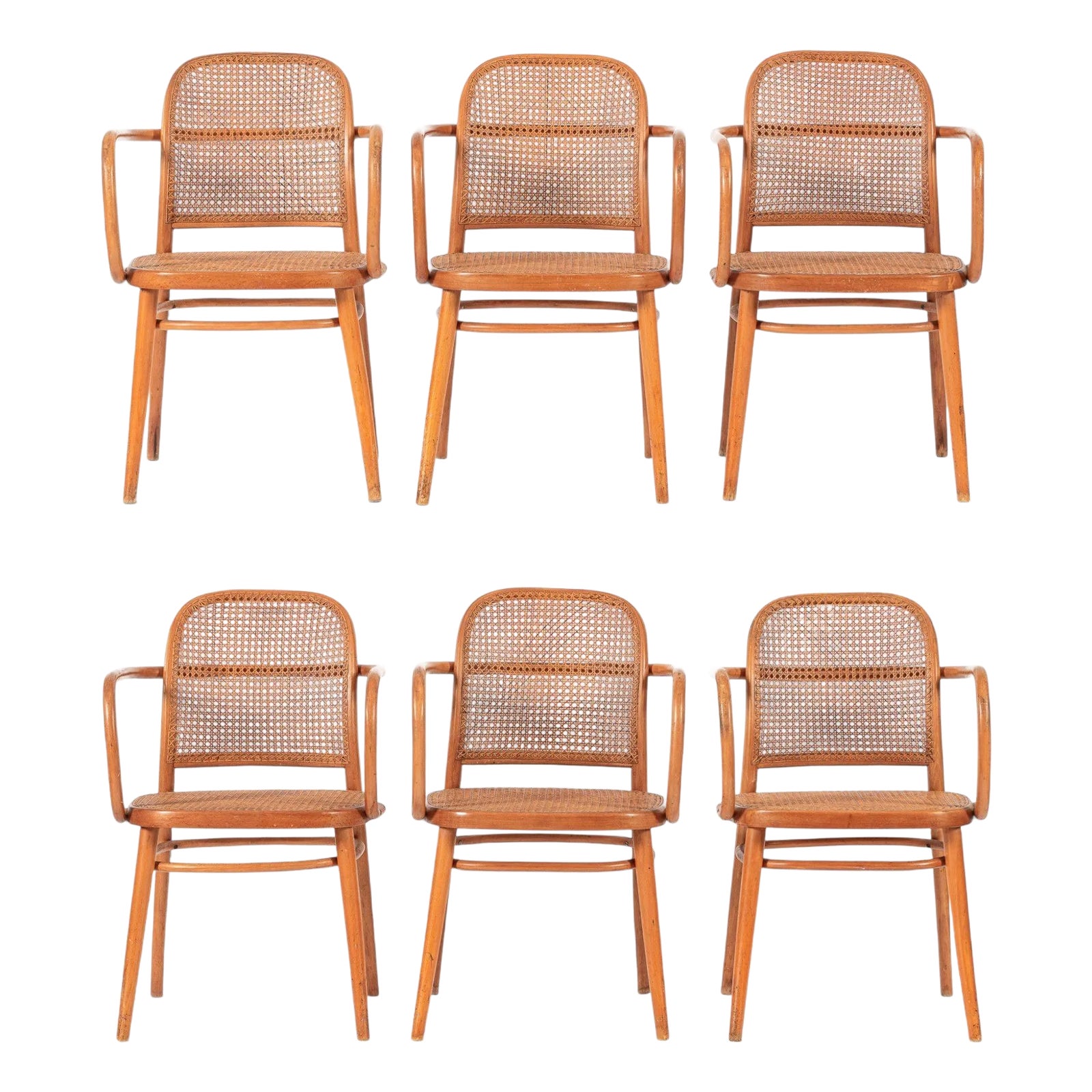 1960s Vintage Bent Wood & Wicker Cafe Chairs by Josef Hoffman for Ligna ...