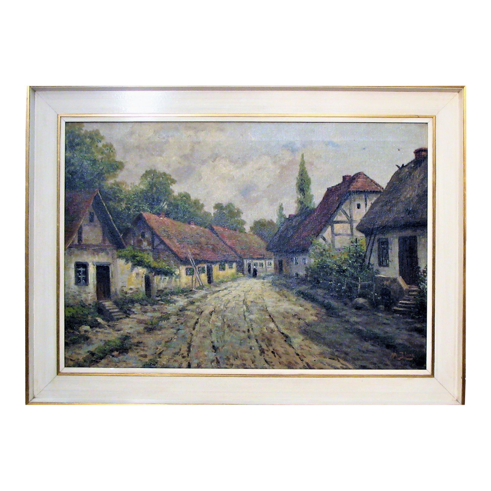 Old German Village, Oil on Canvas Painting by M. J. Lenz, 19th Century ...