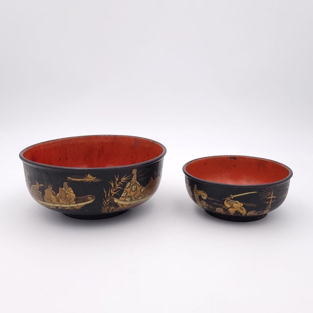 Pair of Similar Japanese Lacquer Decorated Bowls, Circa 1890 | Chairish