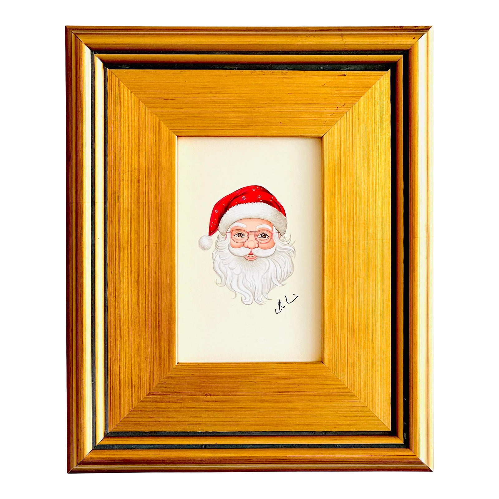 Original Hand-Painted Santa Clause Painting, Framed | Chairish