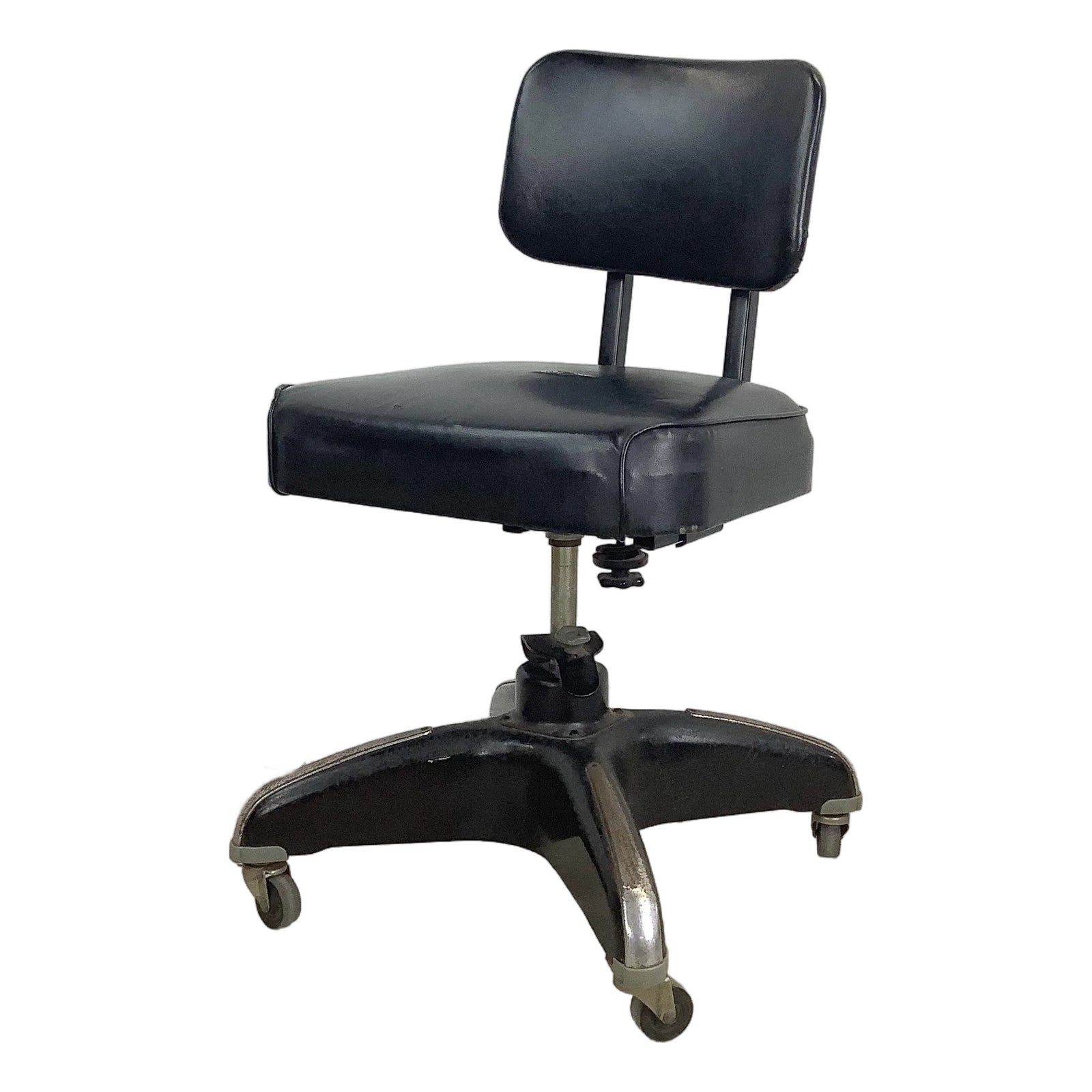 Mid-Century Industrial Steel Tanker Chair on Wheeled Base | Chairish