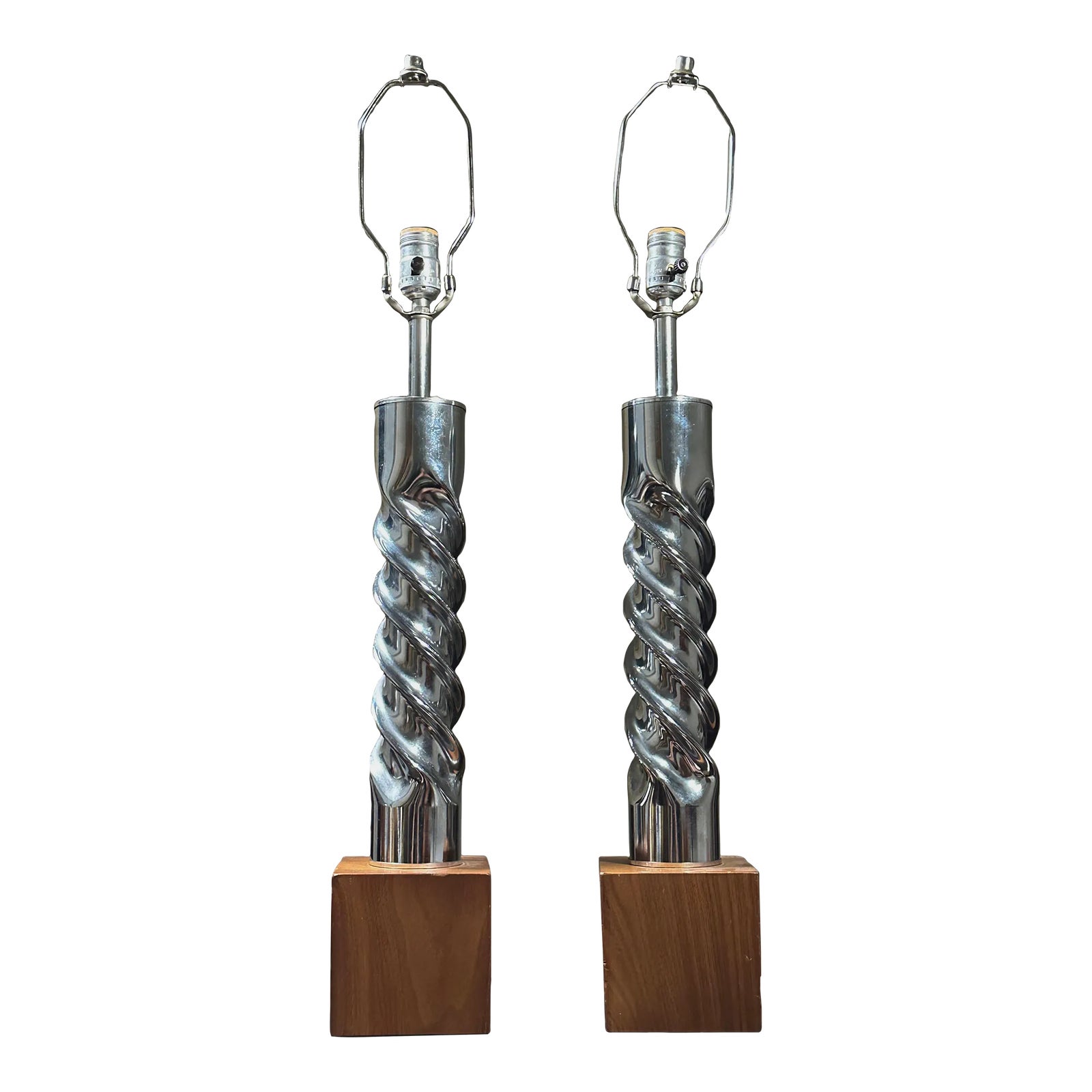 Pair of Vintage Postmodernist Chrome Twist Table Lamps | Chairish
