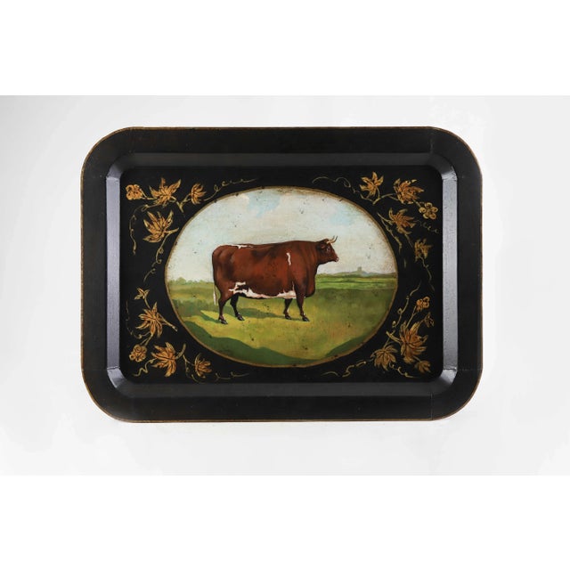 Vintage Farm Animal Tray Depicting Rural Cow | Chairish