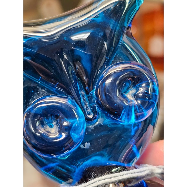 70s Mid Century Modern Blue Blenko Art Glass Owl Paperweight ...