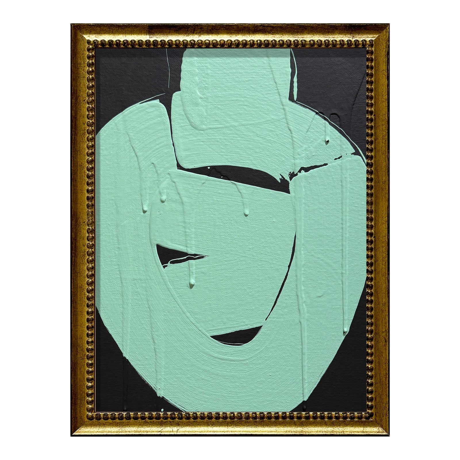 Ron Giusti Mini Artifact Ginger Jar Black Aqua Acrylic Painting | Chairish