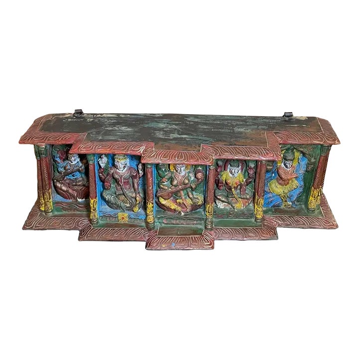 Antique India Hand Carved & Painted Wood Devotional Temple Altar Shelf ...
