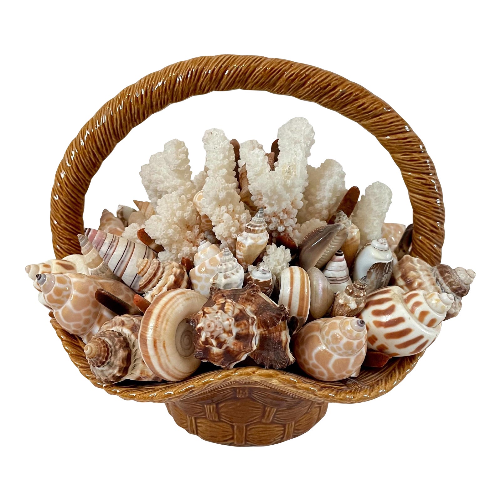 CeramicWicker/Natural Seashell Basket Centerpiece - Beach House Decor ...