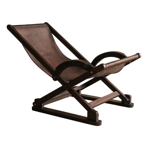 Vintage Sling Chair in Leather | Chairish