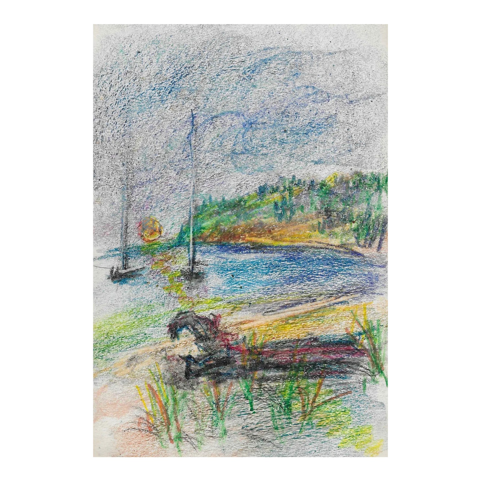 1950s Alexandra Merker Landscape Oil Pastel | Chairish