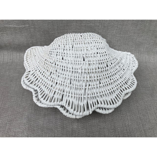Vintage White Wicker Clam Shell Basket | Chairish