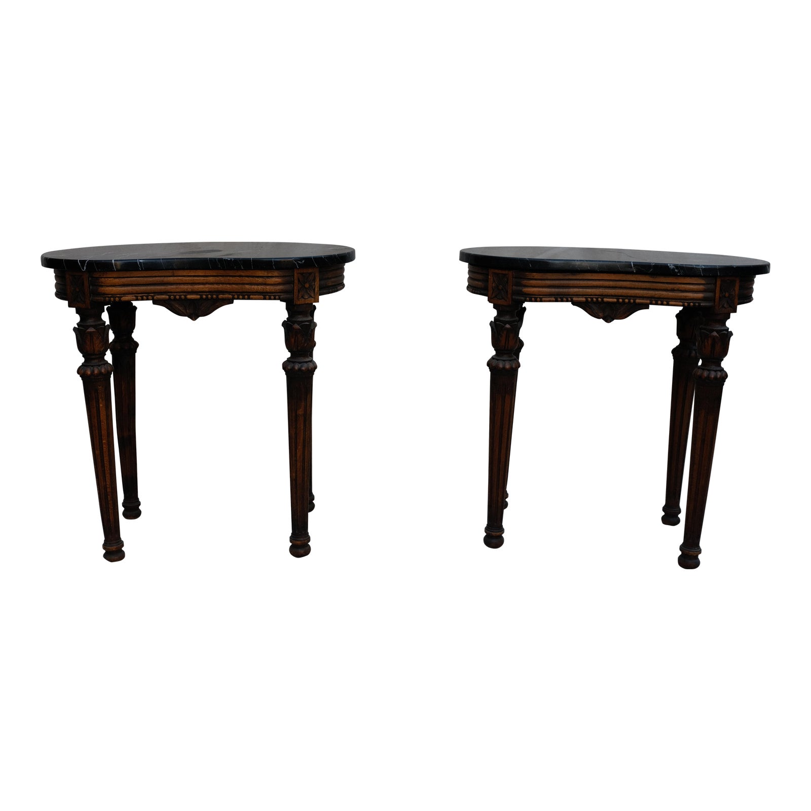 1900s Antique Black Marble and Hand Carved Kidney Shape Side Tables - a ...
