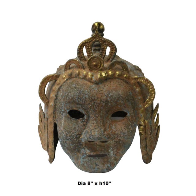 Chinese Oriental Green Bronze-Ware Mask Shape Home Decor Display | Chairish