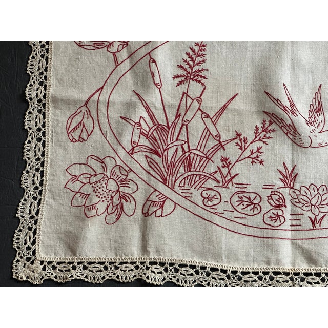 Antique Red Work Embroidery Panel | Chairish