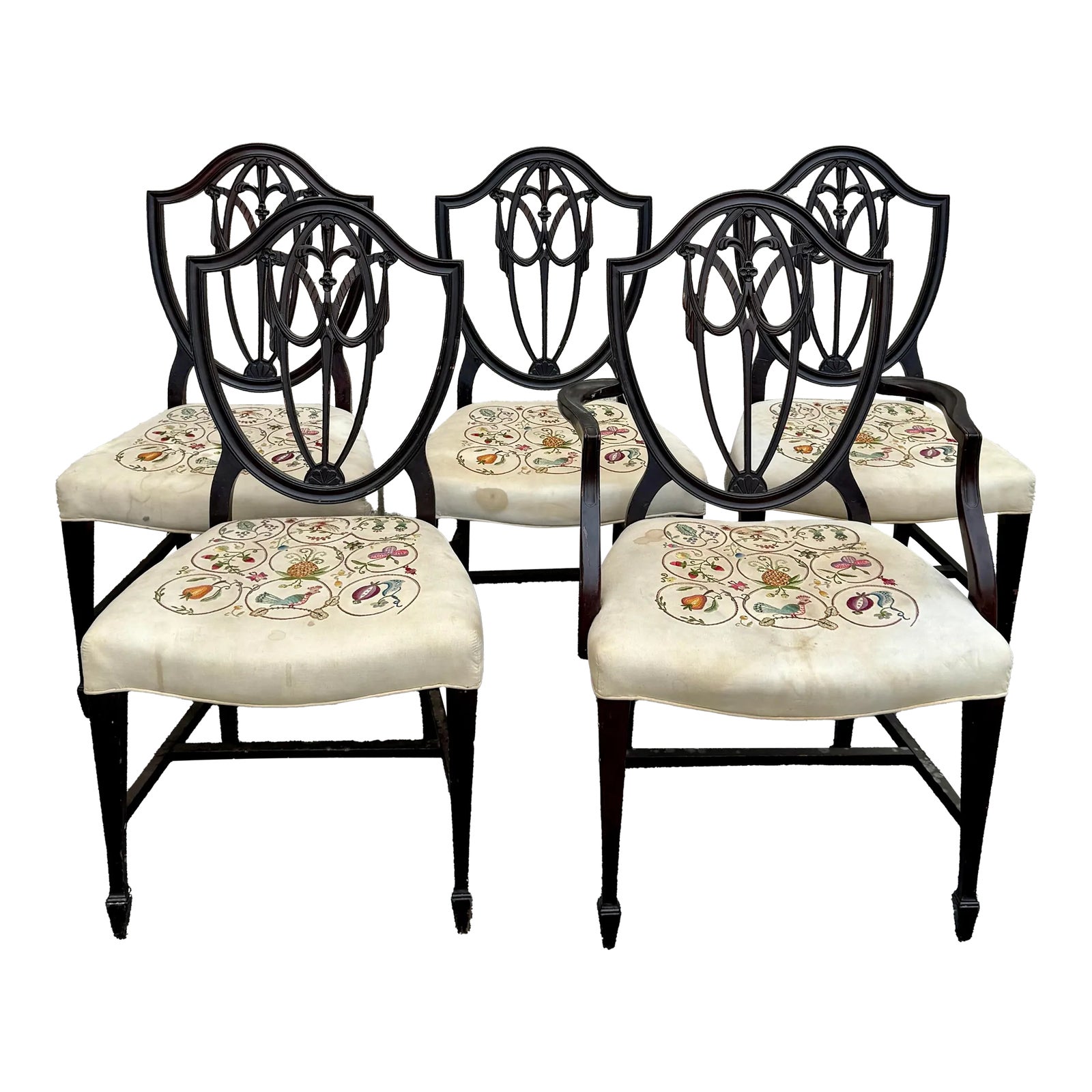 Antique Federal Style Mahogany Shield Back Dining Chairs - Set of 5 ...