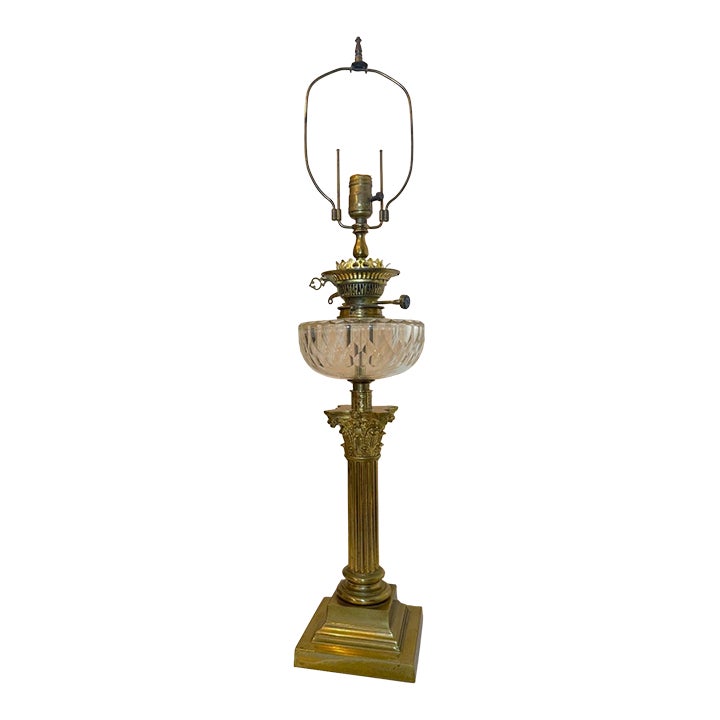 Large Antique 1800's James Gray Son Hinks Brass Crystal Glass Electric ...