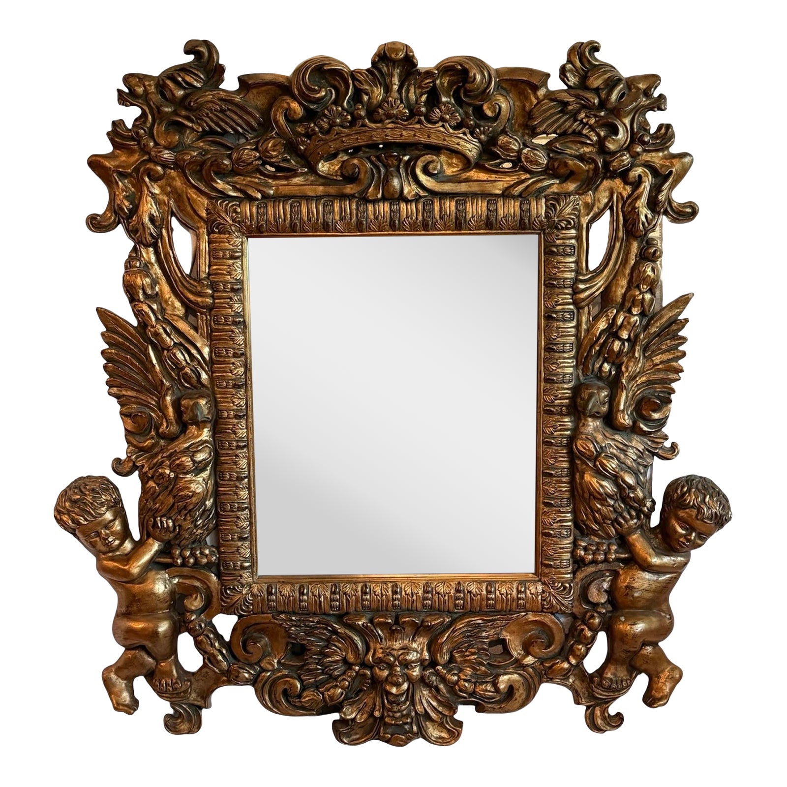 1950s Detailed Gold Italian Carved Giltwood Mirror With a Kings Crown ...