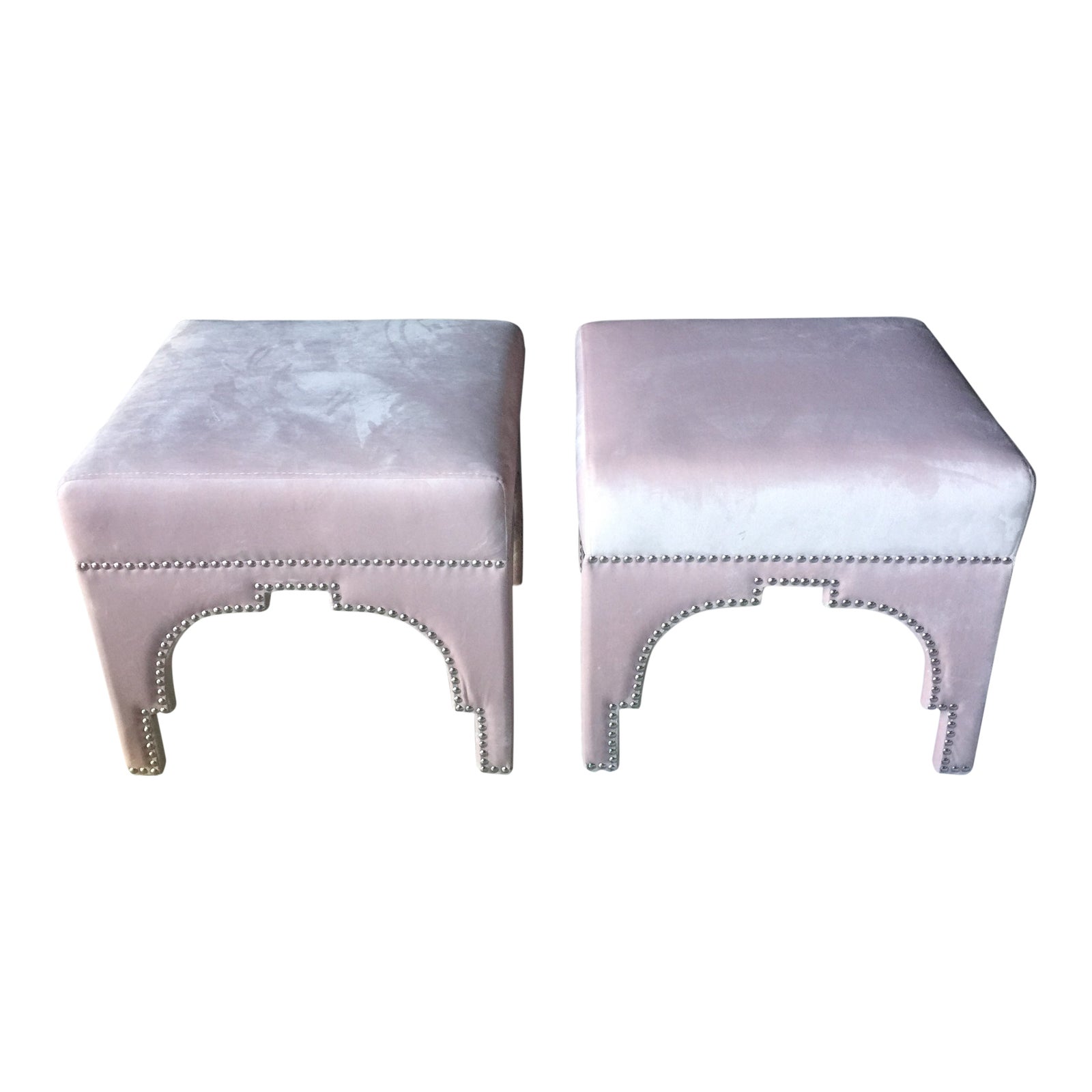 Blush Pink Velvet Ottoman With Nailheads Chairish