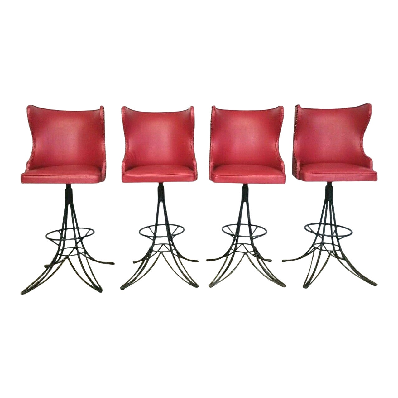 Vintage Mid-Century Deluxe Red Stools - Set of 4 | Chairish