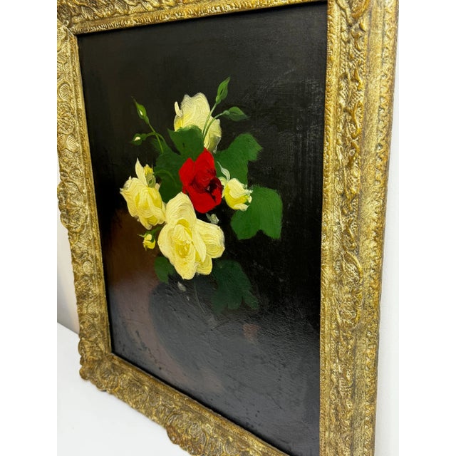 Late 19th Century Scottish Victorian Oil Painting Flowers Yellow & Red ...