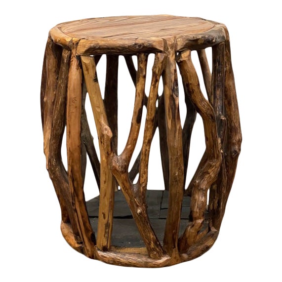 Primitive Barrel Stool/Table With Rustic Twig Construction | Chairish
