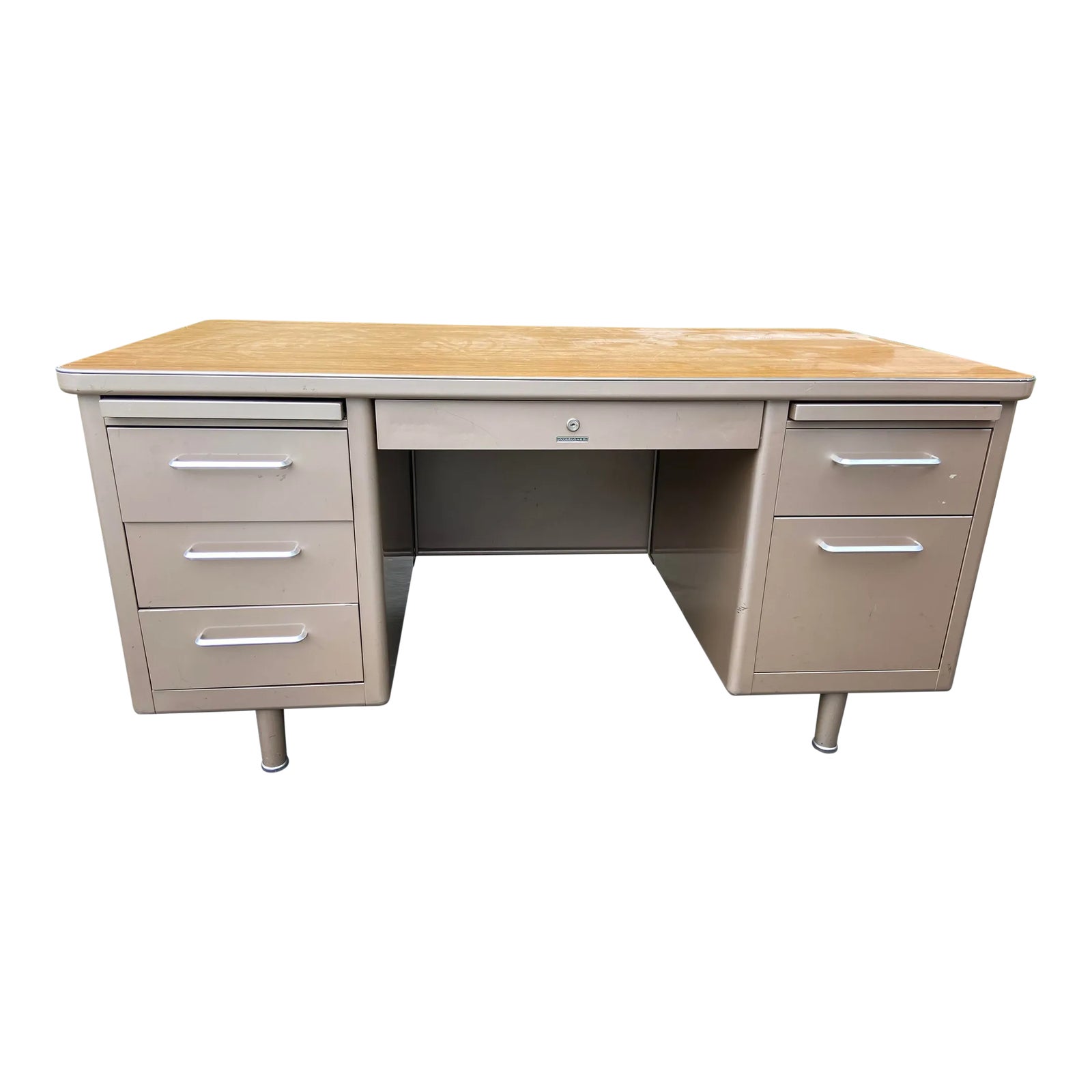 1980s Steelcase Vintage Mid Century Modern Metal Tanker Desk | Chairish