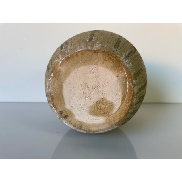 1986 Mid-Century Rustic Textured - Green Drip Glaze Art Studio Pottery ...