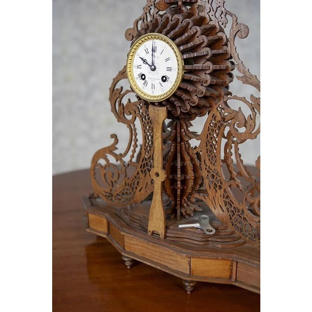 Carved Exotic Wood Mantel Clock From the Late 19th Century | Chairish