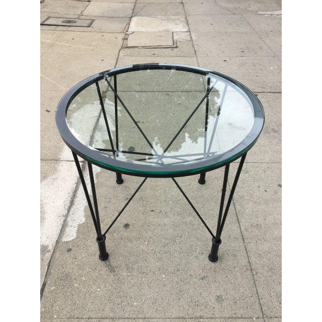 1970s Post Modern Glass Top Round Metal Side Table | Chairish