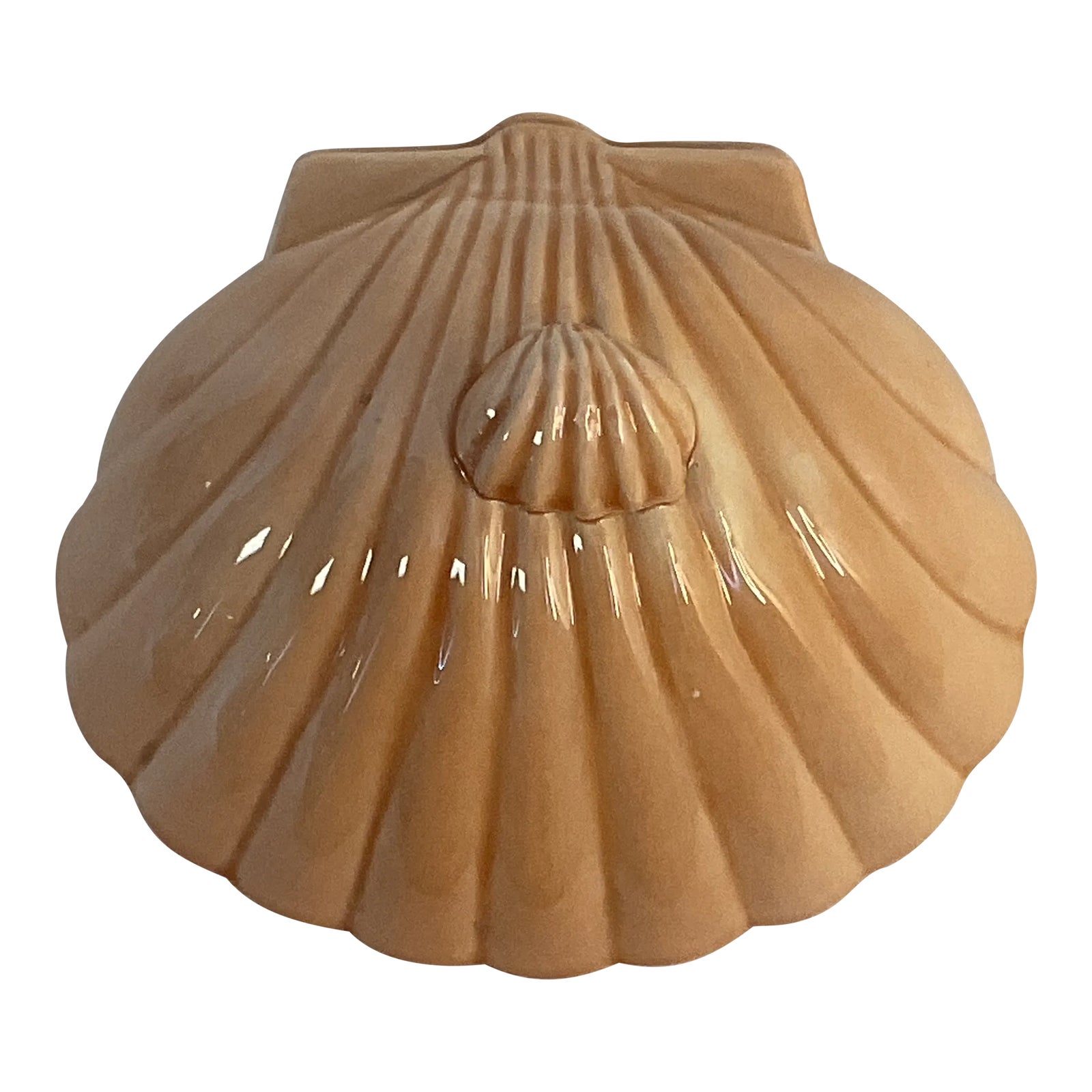 1988 Coastal Americana Folk Art Ceramic Clam Shell Box, Artist ...