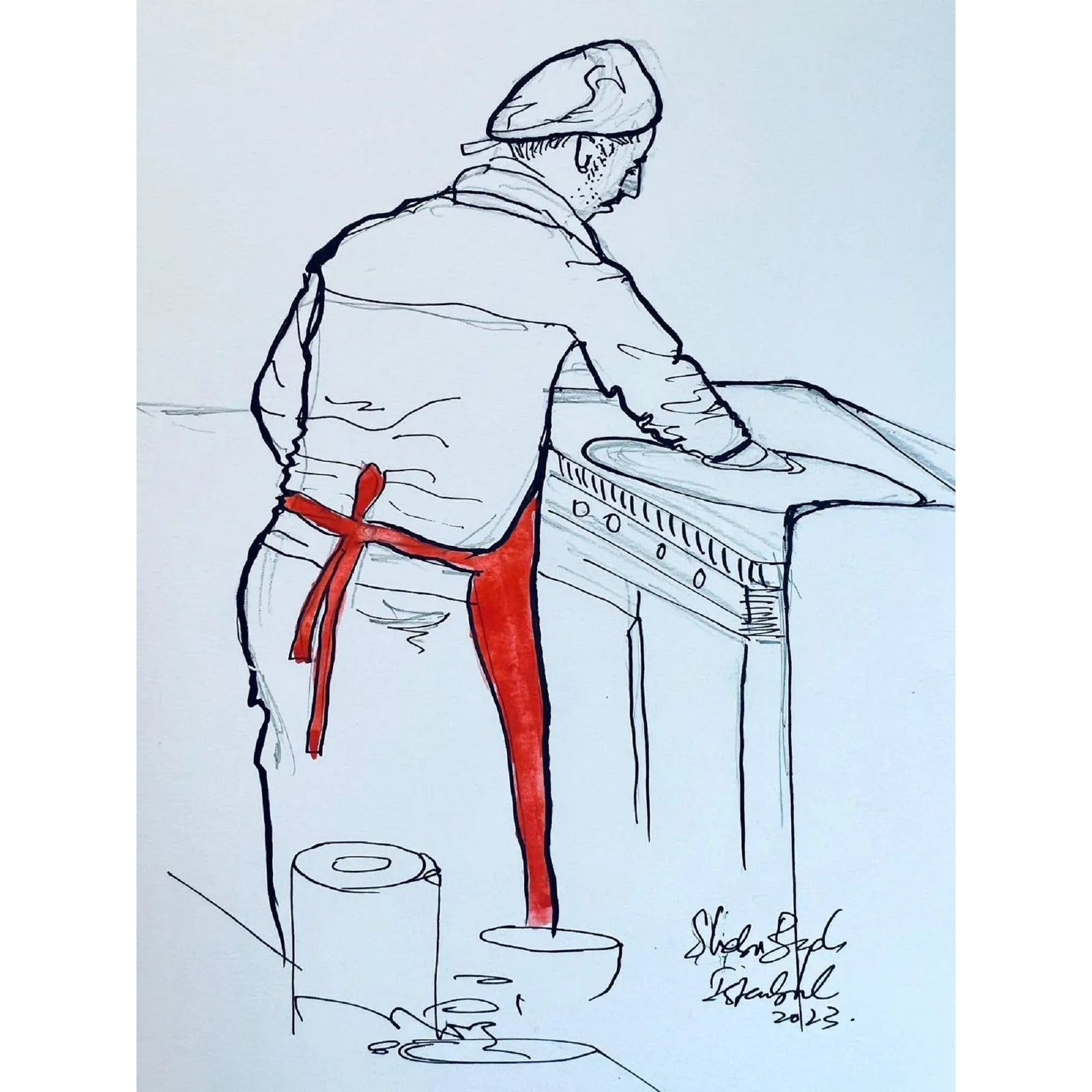 "The Chef" Contemporary Original Minimalist Figurative Drawing by Shabs ...
