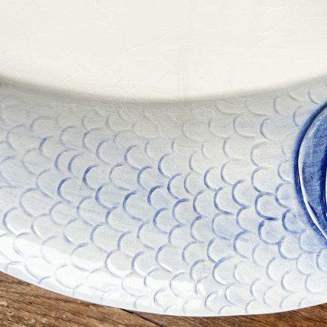 Large Vintage Oval Mediterranean Ceramic Fish Serving Platter in Blue ...