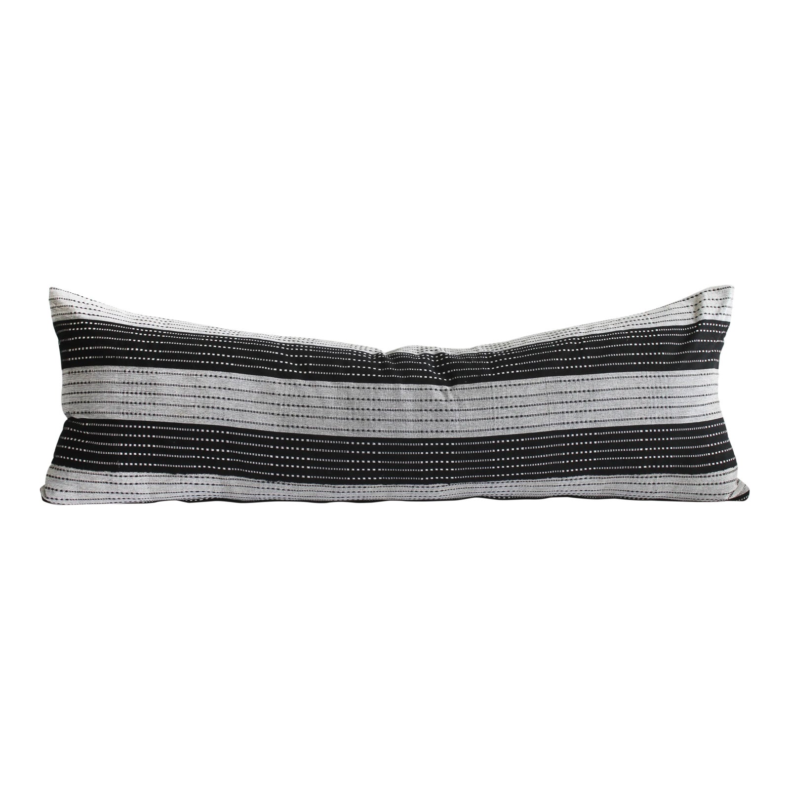 Black and Natural Striped Linen Lumbar Pillow | Chairish
