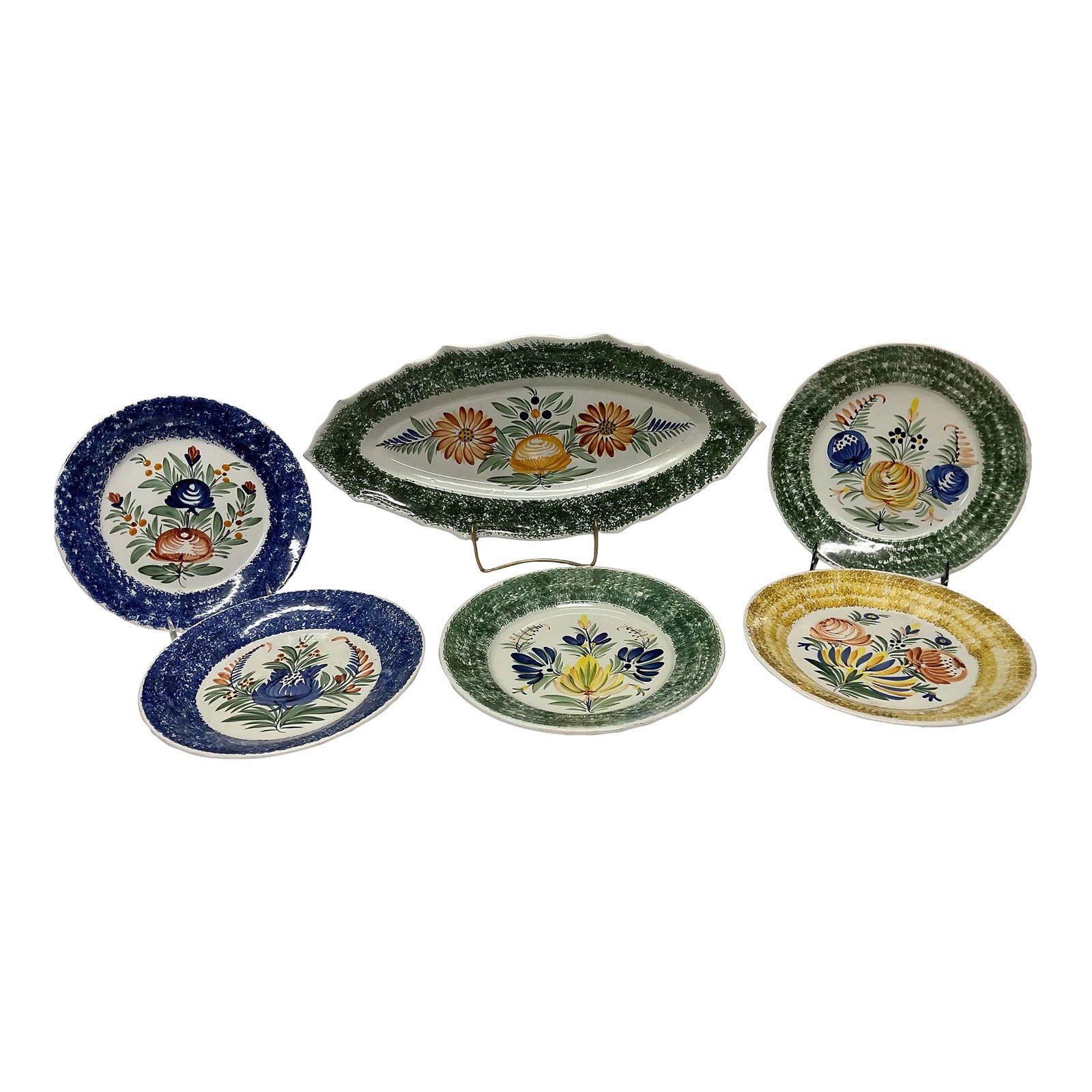 1930’s Floral French Faience H B Quimper Platter and Plates - Set of 6 ...