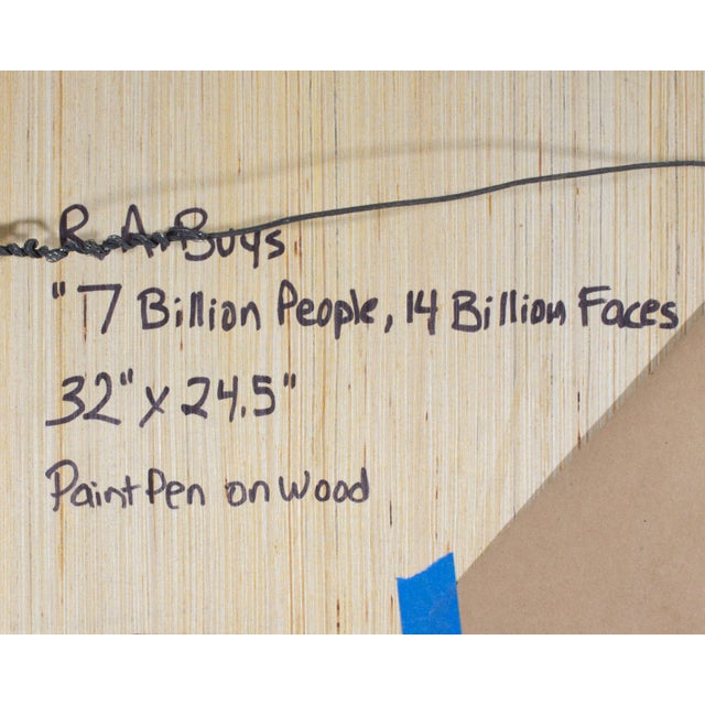 “7 Billion People, 14 Billion Faces” Abstract Paint Pen on Wood Drawing ...