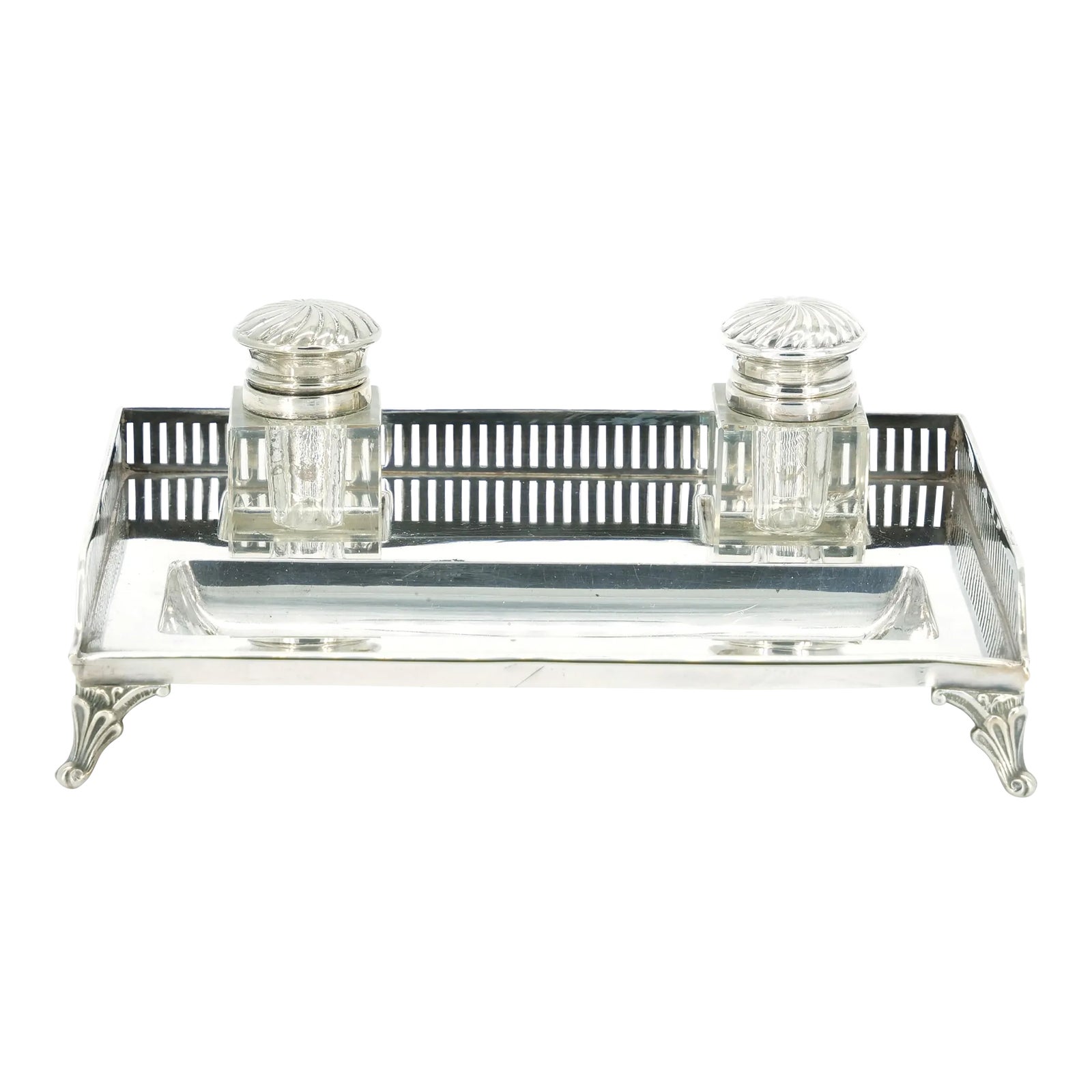 English Silver Plated Gallery Top Footed Holding Base / Cut Glass ...