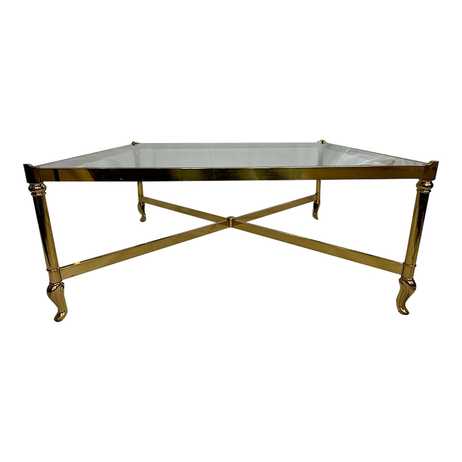 1980s Italian Vintage Glass Brass Square Coffee Table by Solmet | Chairish