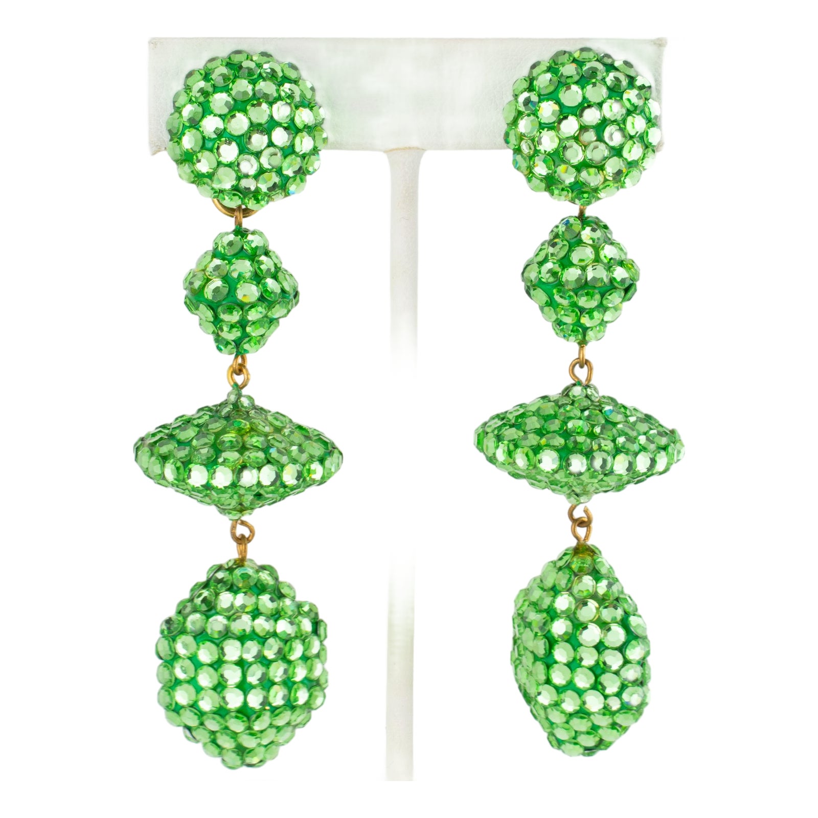 Richard Kerr Dangle Pistachio Green Crystal Clip Earrings | Chairish