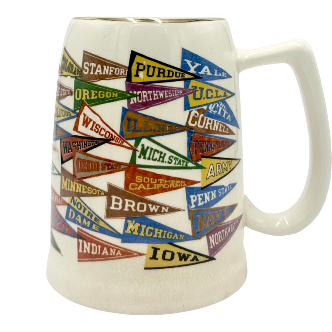 Vintage College University Pennants Ceramic Stein Mug | Chairish