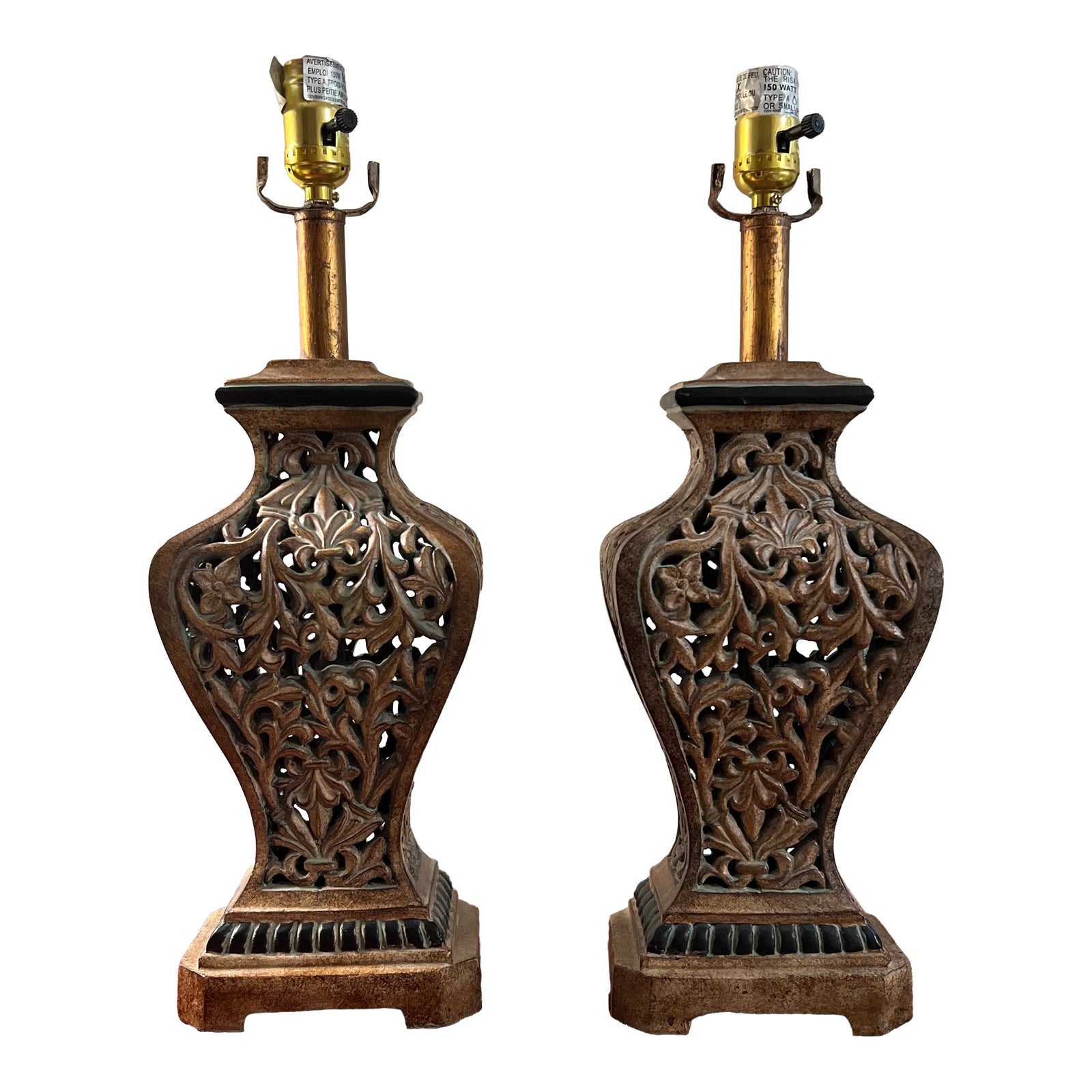 Pair Decorative Chinese Import Composite Filigree Lamps | Chairish