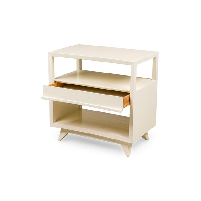 American Contemporary White Two-Tier Concave End Table - A Pair | Chairish