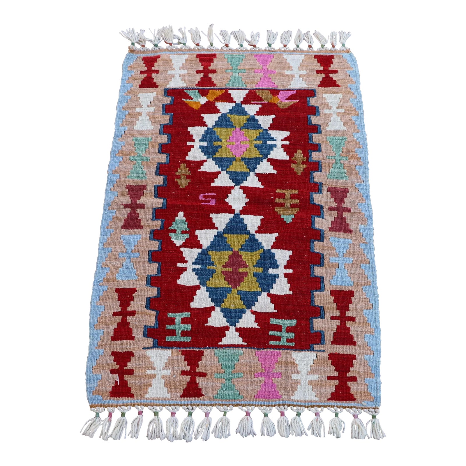 1990s Geometric Design Anatolian Antique Hand Knotted Small Kilim Rug ...