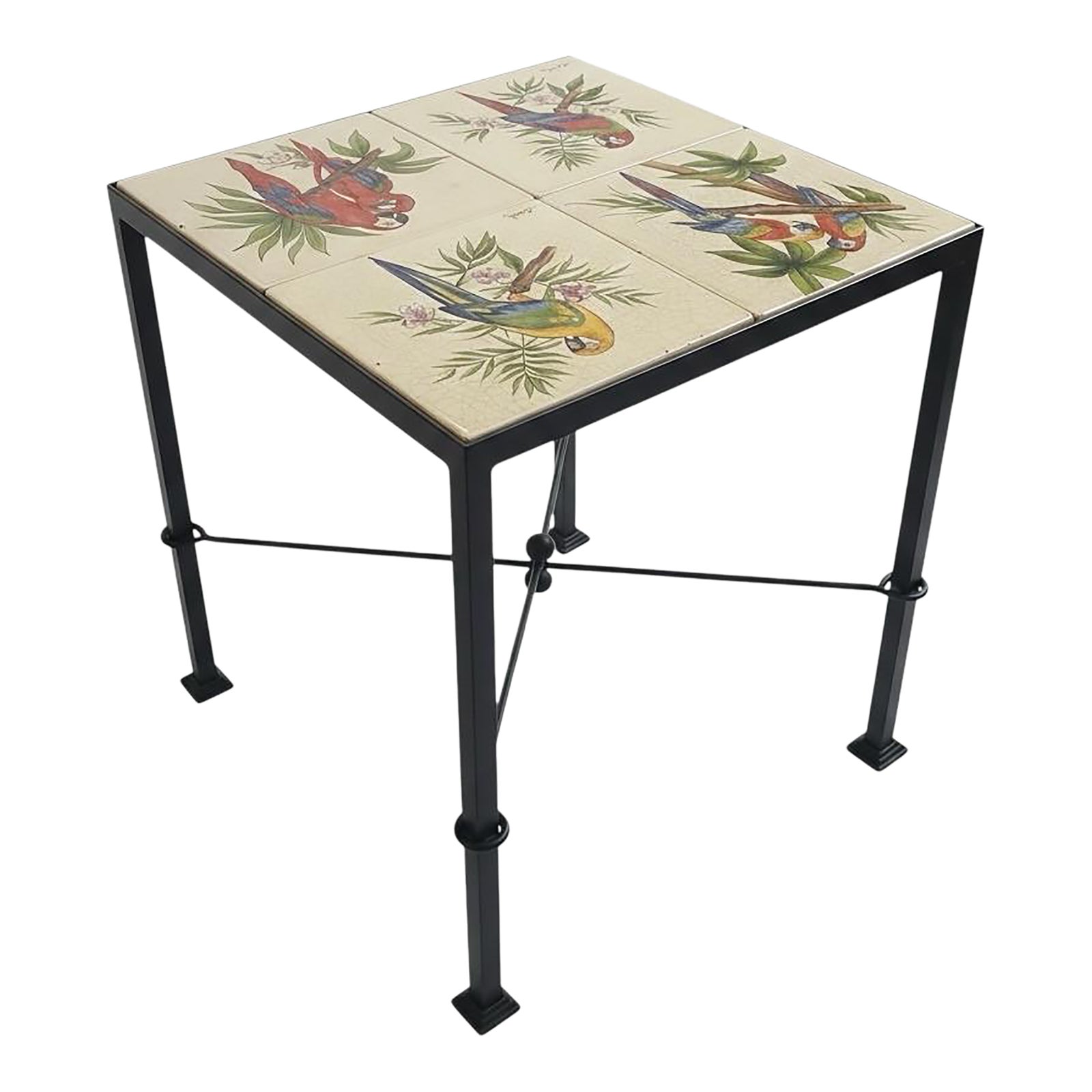Italian Contemporary Hand-Painted Ceramic Tile Parrot Bistro Table ...