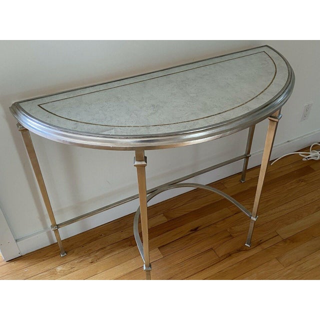 Lillian August Wrought Iron and Glass Demilune Console Table | Chairish