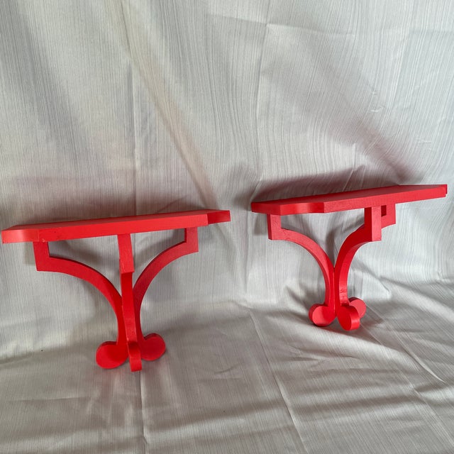 Chinese Red Chinoiserie Scalloped Wall Brackets - A Pair | Chairish