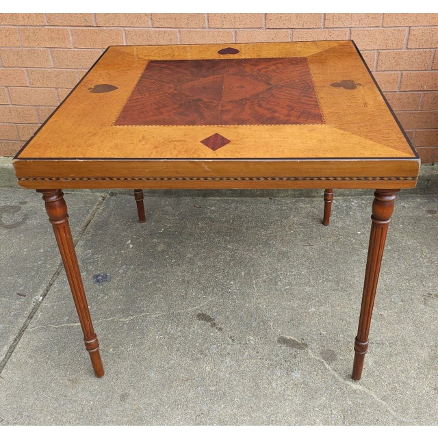 Mid Century Mixed Woods Inlaid Folding Games Card Table | Chairish